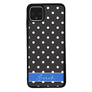 Polka Dot Black White Blue Personalized Black Rubber Phone Case Compatible With Google Pixel 8 Pro, 8a, 8, 7a, 7, Pixel 7 Pro, 6a, 6 Pro, 6, 5, 4a 5G, 4a 4G, 4, 4 XL, 3a, 3a XL, 3, 3 XL, 2
