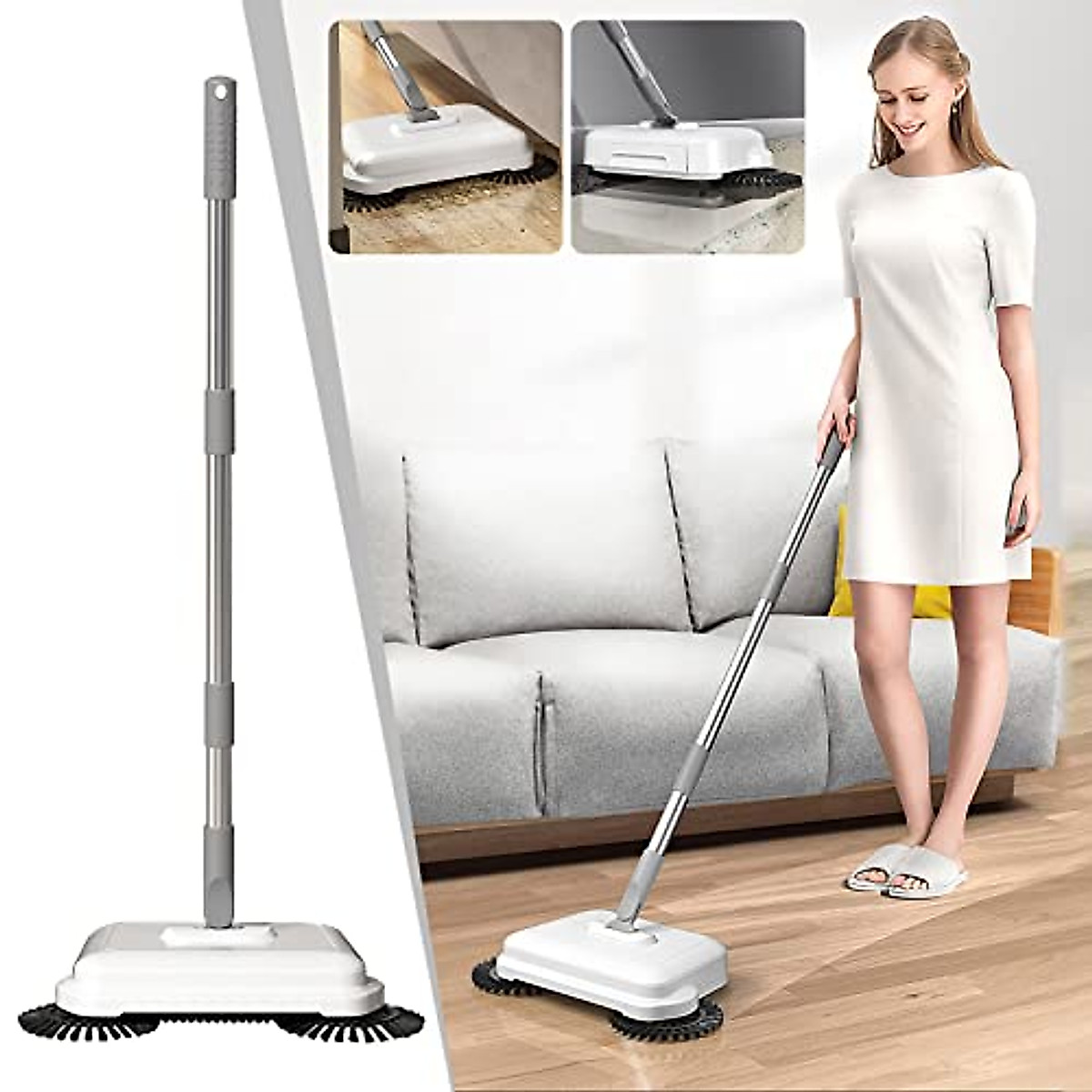 All-in-one Hand Push Sweeper Floor Soft Sweep Dustpan Set Household Home Sweeping Mopping Machine Vacuum Cleaner Adjustable Mop Brush Vacuum Cleaner 40in,1Pc