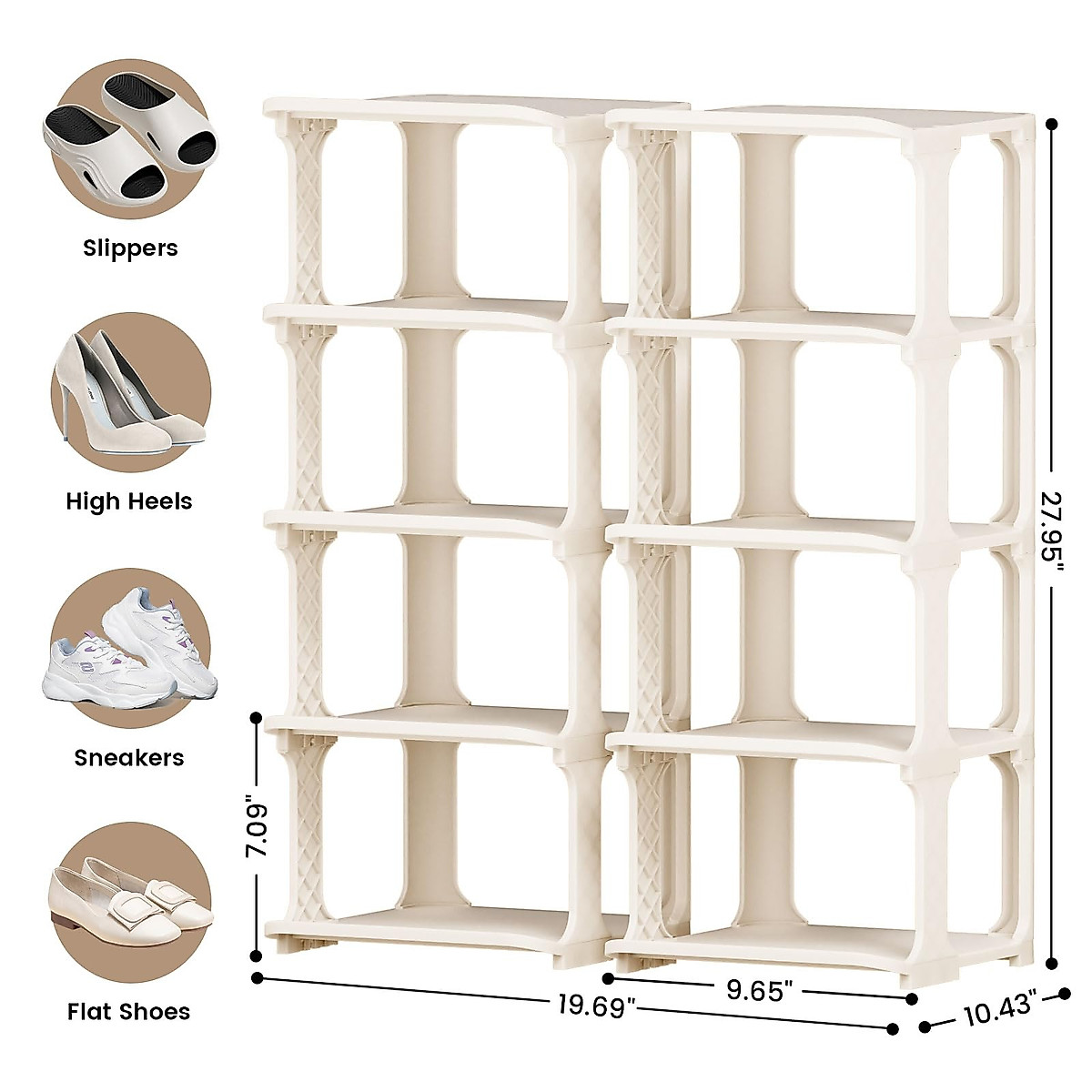 DomiZen 10 Tier Shoe Rack for Closet, Vertical Free Standing Shoe Organizer for Entryway, Stackable Shoe Storage Organizer for Women Kids