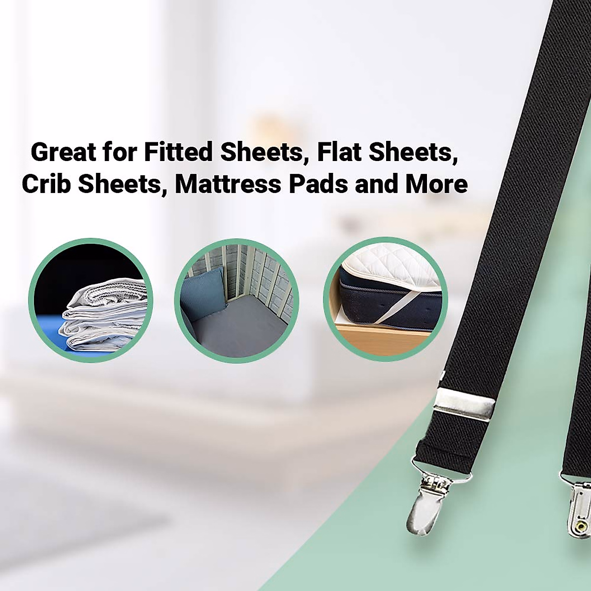 Hold’Em Bed Sheet Fastener Suspenders - Heavy Duty USA Made, Adjustable,Straight or Crisscross Keep Sheet SNUG Without Slipping Sheet Strap Holder Clips-2 pc. Adjustable White 2 Set