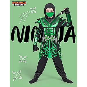 Spooktacular Creations Halloween Ninja Costume for Boys, Green Ninja Costume for Kids Ninja Themed Parties, Halloween Costume Dress Up (Small (5-7yr))