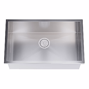 30"x18"x9" Inch Undermount Single Bowl 18 Gauge Kitchen Stainless Steel Sink 3 In 1 Set(Sink, Basket Strainer, Sink Grid)