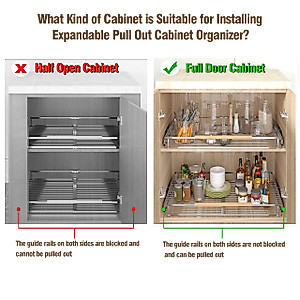 Pull Out Cabinet Organizer, 12.2~17.9"W x 22.5"D Expandable Pull Out Shelves for Kitchen Cabinets, Heavy Duty Metal Slide Out Pantry Shelves Sliding Shelf for Home Kitchen,Under Sink,Bathroom,Wardrobe