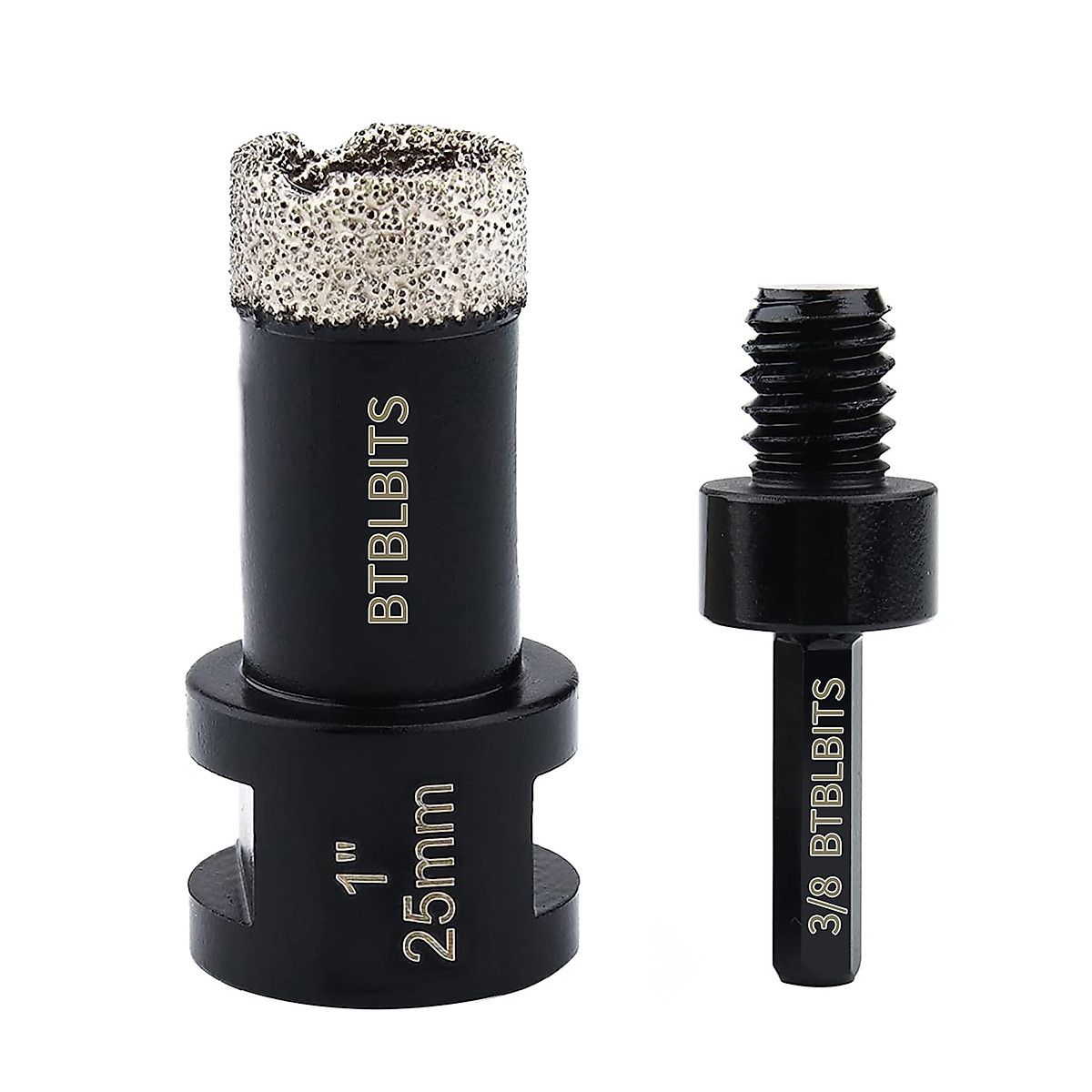 BTBLBITS Dry Diamond Core Drill Bit 1 Inch (25mm) 5/8-11 Thread Tile Drill Bits Vacuum Brazed Angle Grinder Diamond Hole Saw for Porcelain Ceramic Granite Marble Brick with 3/8” Hex Shank Drilling