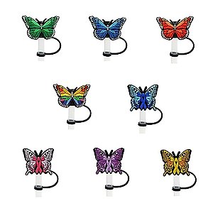 8Pcs Butterfly Straw Covers, Reusable Silicone Straw Covers, Cute Drinking Straw Tips Lids for 7-8 mm Straws, Cup Straw Accessories