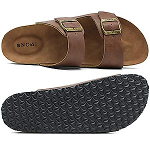 ONCAI Men's-Slide-Sandals-Beach-Slippers-Slippers Shoes Indoor and Outdoor Anti-skidding Flat Cork Sandals and Classic Summer Beach Slippers with Two Adjustable Straps Size 10