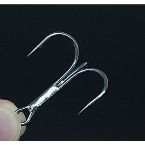 Fishing Treble Hook Strong Sharp 100pcs Triple Barbed Tackle Hooks Silvery Tuba High Carbon Super Sharp Solid riple Barbed Steel Fish Hooks Round Bend for Saltwater Freshwater Size 1 2 4 6 8 10 12