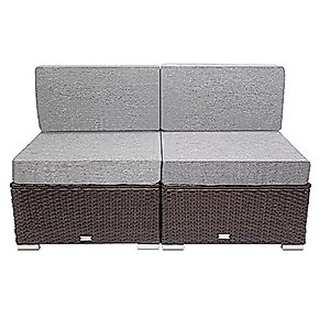 LUKEO 2 Pieces PE Wicker Rattan Armless Sofa Patio Furniture Set for Garden and Outdoors