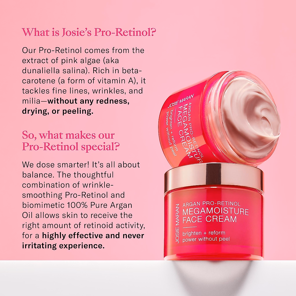 Josie Maran Pro-Retinol Face Cream - Anti Aging Retinol Cream with Pure Argan Oil & Aloe Juice - Delivers Intense Hydration for Plumper Skin & Reduces Wrinkles with Zero Irritation (1.69 oz)