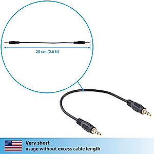 valonic Short Audio Cable - 0.6ft - 3,5mm - AUX Cord for car, TV or Phone - Male to Male - Black