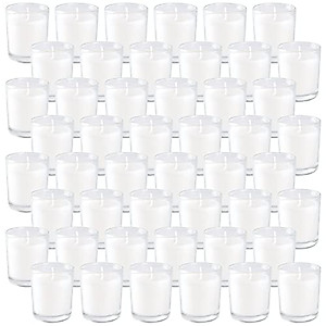 Set of 48 White Votive Candles,Unscented Candles Filled in Clear Glass,Ideal Gift for Weddings,Emergency Lighting,Aromatherapy,Holidays,Meditation,Parties