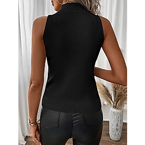 Verdusa Women's Casual Casual Solid Sleeveless Mock Neck Slim Fitted Knit Tank Top Black M