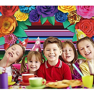 Mexican Fiesta Theme Party Striped Cinco De Mayo Paper Flowers Background Decoration Photobooth Props Cake Table Banner 82x60in