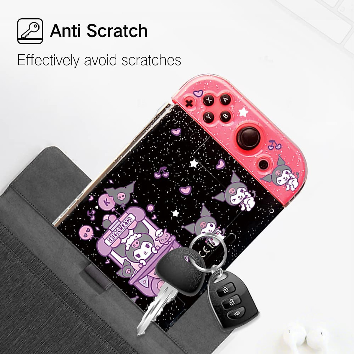 PERFECTSIGHT Glitter Little Devil Rabbit Protective Case for Nintendo Switch 6.2 inch, Cute Bling Clear Soft TPU Slim Cover, Kawaii Dockable Case for NS Console and Joy-Con Controller - Anti-Scratch