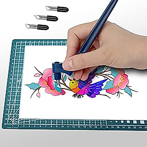 Craft Cutting Tools, Craft Cutting Tools Pen, 360 Degree Rotating Cutting Blade Stainless Steel Craft Knives, Handheld Paper-Cutting Tool with 3 Cutter Heads for Craft (Blue)