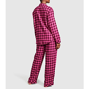 Victoria's Secret Flannel Long Pajama Set, PJ Set for Women, 2 Piece Lounge Set PJs, Flannel Pajamas, Women's Sleepwear, Pink (XL)