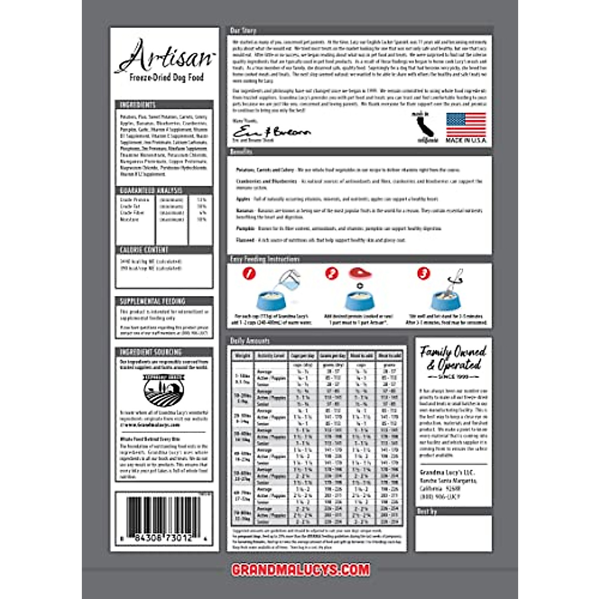 Grandma Lucy's Artisan Pre-Mix Dog Food, Grain Free and Freeze-Dried - 3Lb Bag