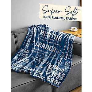 Boss Gifts from Employees, Bosses Day Gifts for Men, Bed Flannel Plush Throw Blankets (50"x 65") Christmas Office Gift Idea on Boss Day, Birthday, Appreciation, Retirement, Mentor Leader-Blue