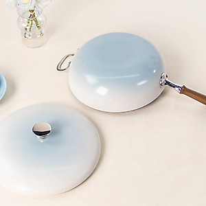 DELUXE Nonstick Frying Pan, Large Non stick Wok Pan with Lid (5 Qt, 12.6") - Non Toxic, PTFE & PFOA Free -Compatible with all Stovetops (Gas, Electric & Induction) -Blue, Gift