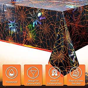 3 Pack Iridescent Halloween Spider Web Tablecloth Party Decorations, Plastic Spider Table Cloth, Disposable Halloween Table Decor Backdrop Banner for Haunted House Halloween Party Supplies, 54x108Inch