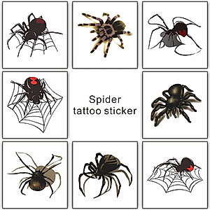 24 Sheets Halloween Spider Temporary Tattoo Stickers for Women Waterproof Body Spider Web Tattoos for Kids