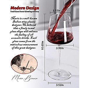 Physkoa Wine glasses set of 4 - Modern wine glasses with tall long stem, Crystal Square wine glasses with flat bottom,Big wine glasses for full-bodied wine,Wine gifts for Wedding,Bridal Shower 21OZ