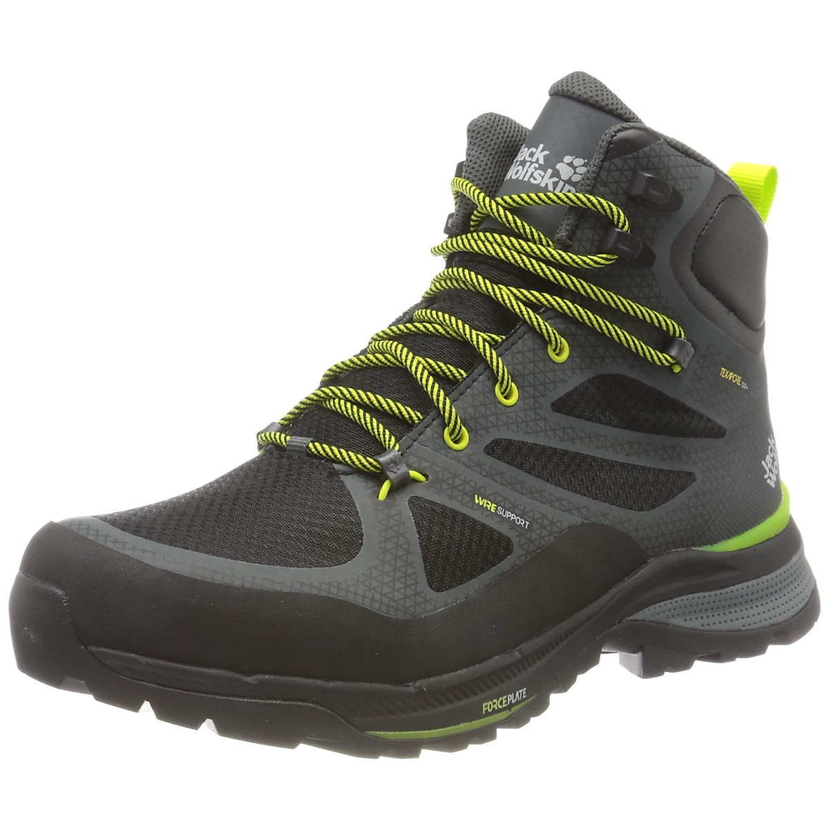 Jack Wolfskin Men's Force Striker Texapore Mid Hiking Shoe Boot, Dark Grey/Lime, 10