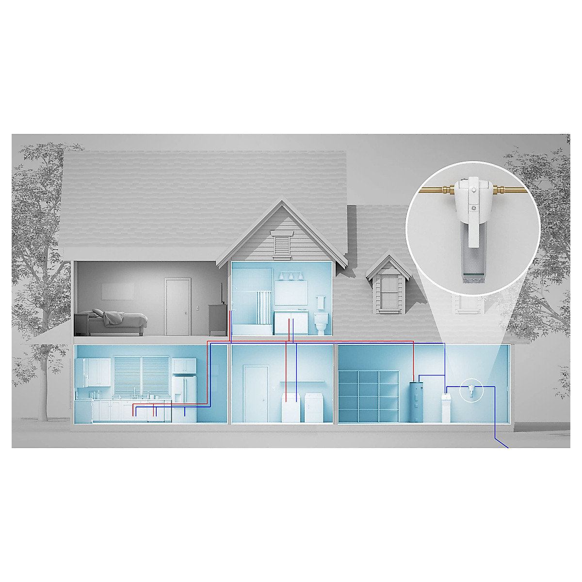 GE Smart Home Water Filter System + Premium Replacement Filter (FTHLM) | Water Filtration System Reduces Lead, Odor & More | WiFi Enabled | Three-Month Filter Life