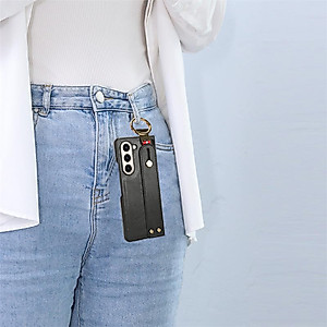 lefeda Leather Case for Samsung Galaxy Z Fold 5, Slim Case with Ring and Neck Lanyard Soft Anti-Scratch Microfiber Lining,Green