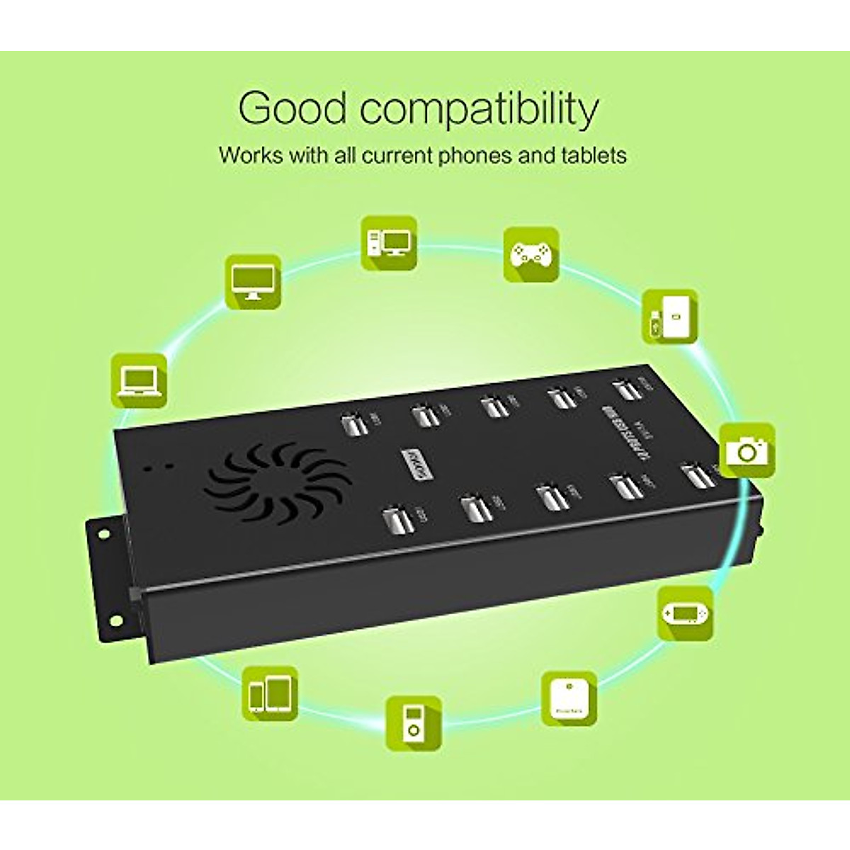 USB Hub, Sipolar 10-Port Powered USB Data Hub with LED Indication Multiple USB Port Hub Splitter with 12V 10A Power Adapter, Cooling Fan and Mounting Brackets
