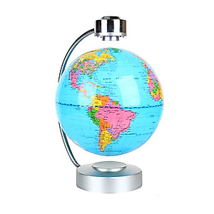 Floating Globe, Office Desk Display Magnetic Levitating and Rotating Planet Earth Globe Ball with World Map, Cool and Educational Gift Idea for Him - 8" Ball with Levitation Stand (Blue)