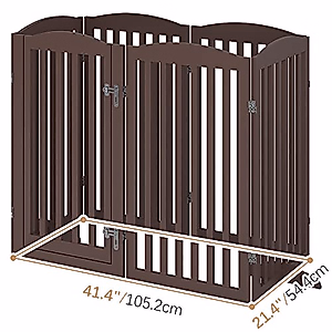 BHG No-Assembly Freestanding Dog Gate with Door, Extended Wide 120" Tall 36" Wooden Pet Gate, Accordion Folding Playpen Fence, 2PCS Support Feet Included, for The House - Espresso