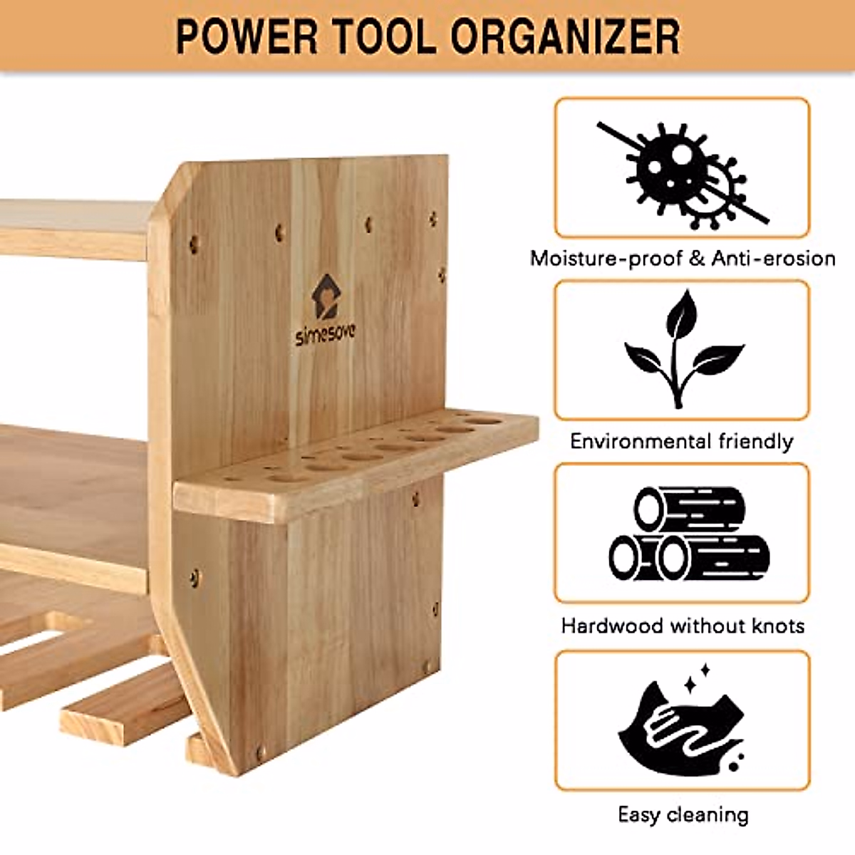 simesove Large Power Tool Organizer,Cordless Drill Holder Storage with 9 Tool Organizer Slots,Wall Mount Screwdriver and Circular Saw Storage,Solid Wooden Drill Charging Station for Garage,Father's Day Gifts