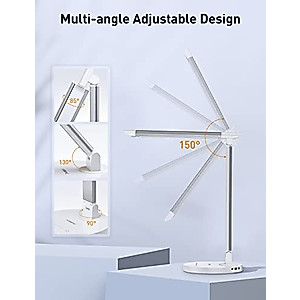 Desk Lamp, Dimmable Desk Light with USB Charging Port, Led Desk Lamp with 10 Brightness Levels & 5 Color Temperature, Touch Control, Adjustable Arm, Eye-Caring for Home Office Bedroom Reading