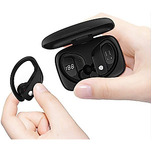 MUVLUX Conduction Headphone Wireless Earbuds Bluetooth Headphones Sport Earphones with LED Display Ear Buds with Earhooks Built-in Mic Headset for Workout Black