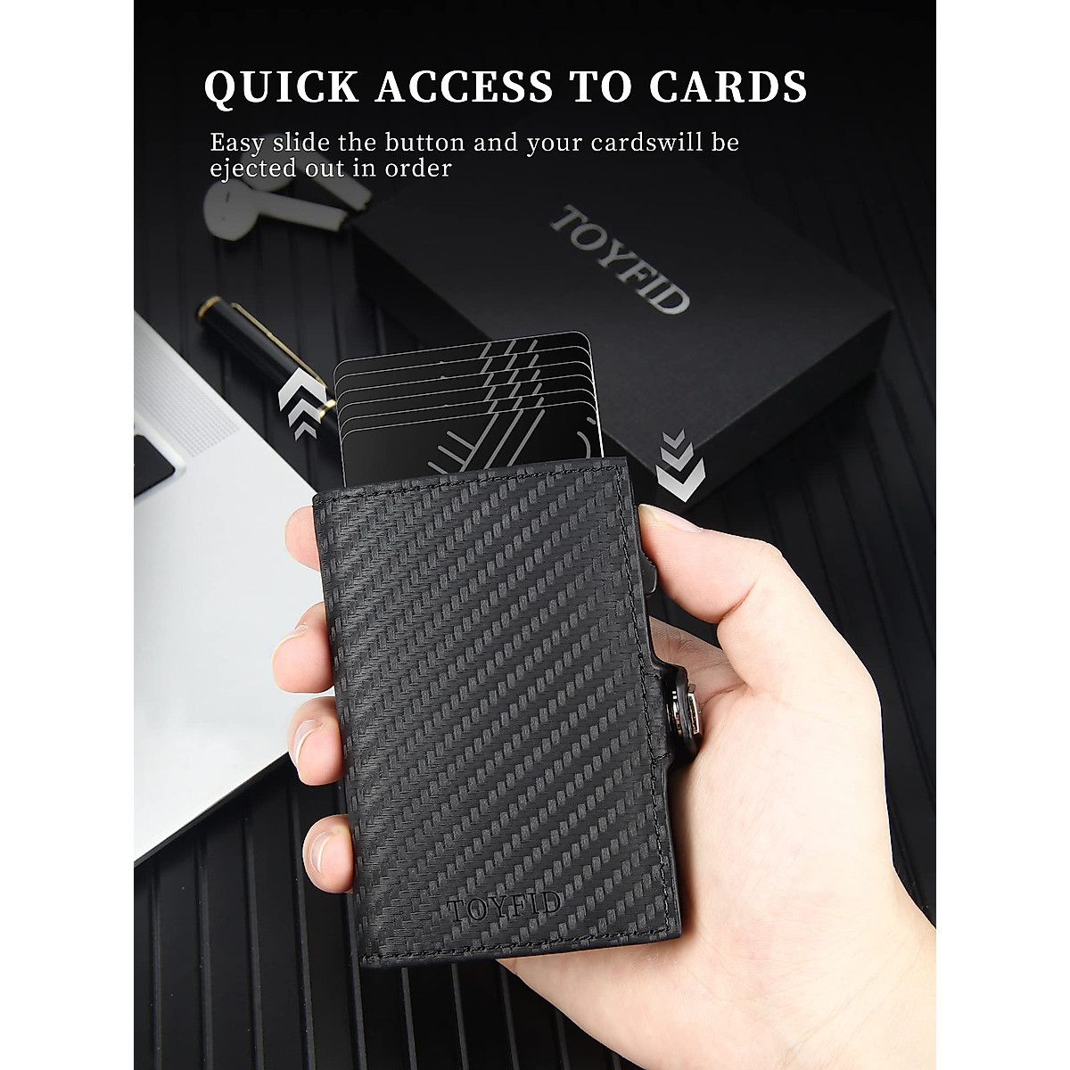 Minimalist Wallets for Men,Slim Wallets for Men,Pop Up Wallet,Credit Card Leather Minimalist Wallet,Minimalist Wallet for Business Men,Carbon Fiber Leather,Men's Wallets,RFID Blocking Protection