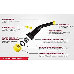 EZ-POUR Rigid Spout Replacement and Vent kit for Water Jugs and Pre-2009 Gas Cans - Update your Old Cans | Includes Spout, Cap, Replacement Vent, Flame Arrestor, & Secondary Base Cap