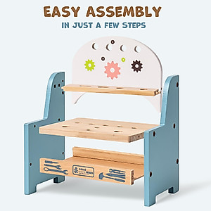 ROBUD Mini Wooden Play Tool Workbench Set for Kids Toddlers - Construction Toys Gift for 36 Months 3 4 5 Years Old Boys Girls