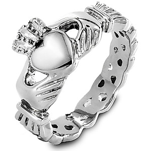 | ELYA Stainless Steel Claddagh Ring with Celtic Knot - Size 6