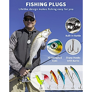 GOANDO Fishing Lures 380Pcs Gear for Bass Trout Salmon Kit Tackle Box with Plugs Jigs Crankbaits Spoon Poppers Soft Plastics Worms and More Accessories Gifts Men