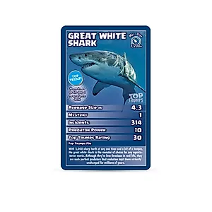 Top Trumps Sharks Classics Card Game, learn about Great White Sharks, Tiger Sharks and Hammerheads in this educational pack, gift and toy for boys and girls aged 6 plus