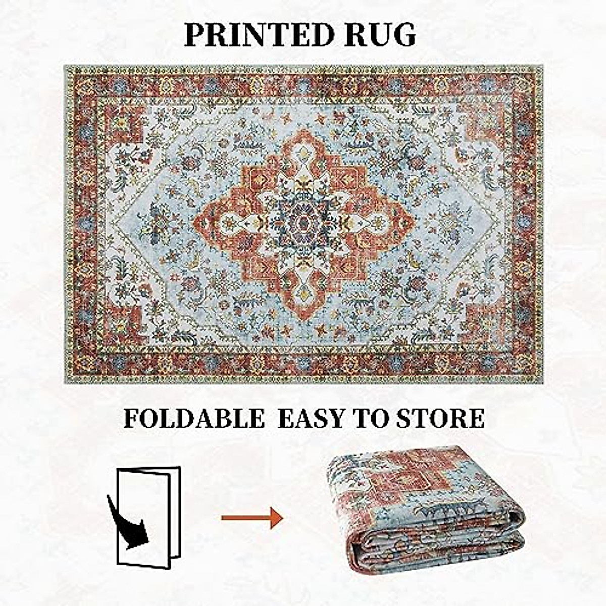 RUGSREAL Washable Rugs 8x10 Living Room Rug Large Rug Boho Carpet Oriental Distressed Rugs Bohemian Carpet Non-Slip Area Rugs for Dining Room Farmhouse Bedroom Office Home Decor