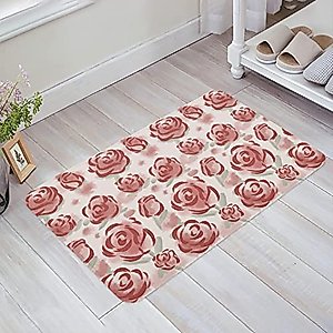 Watercolor Flowers Floral Red Orange Bath Rugs, Non-Slip Durable Rug, Memory Foam Soft Bath Mats Absorbent Mat for Shower Bathroom - 16" x 24"