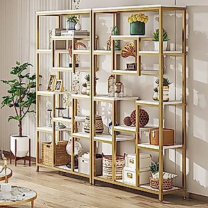 Tribesigns 71" W Gold Bookshelves, 11-Tier Large Tall Open Display Bookshelf, Geometric Cubed Etagere Bookcase Shelf, Modern Book Shelf for Living Room, Bedroom, Home Office, Gold & White