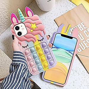 HoneyAKE Fidget Toys Phone Case for iPhone 11 Phone Case Bubble Bumper Protective Soft Silicone Shockproof Stress Reliever Pop Fun Phone Cover Shell Women Girls Case for iPhone 11 6.1 Inch, Rainbow