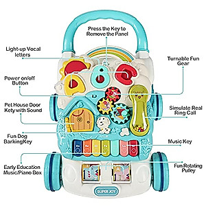 SUPER JOY Sit to Stand Learning Walker, 3 in 1 Baby Learning Walkers & Removable Play Panel,Early Education Activity Center with Lights, Music Learning Toys Christmas Gift for Baby Boys Girls