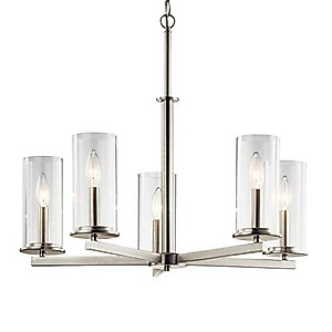 KICHLER Crosby 22.25" 5 Light Chandelier Clear Glass Brushed Nickel, White