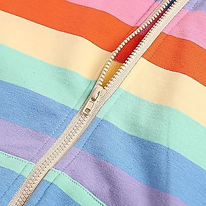 Little Hand Toddler Girls Zip-up Jacket Rainbow Sweatshirts Kids Color Stripe Hoodie Shirt Fall Outfit 5T