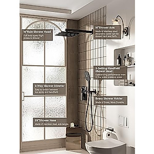 Gabrylly Shower System, 10 Inches Rain Shower Heads with Handheld Spray Combo, Wall Mounted Shower Faucets Sets Complete with Shower Valve Kit, Shower Head and Handle Set, Matte Black