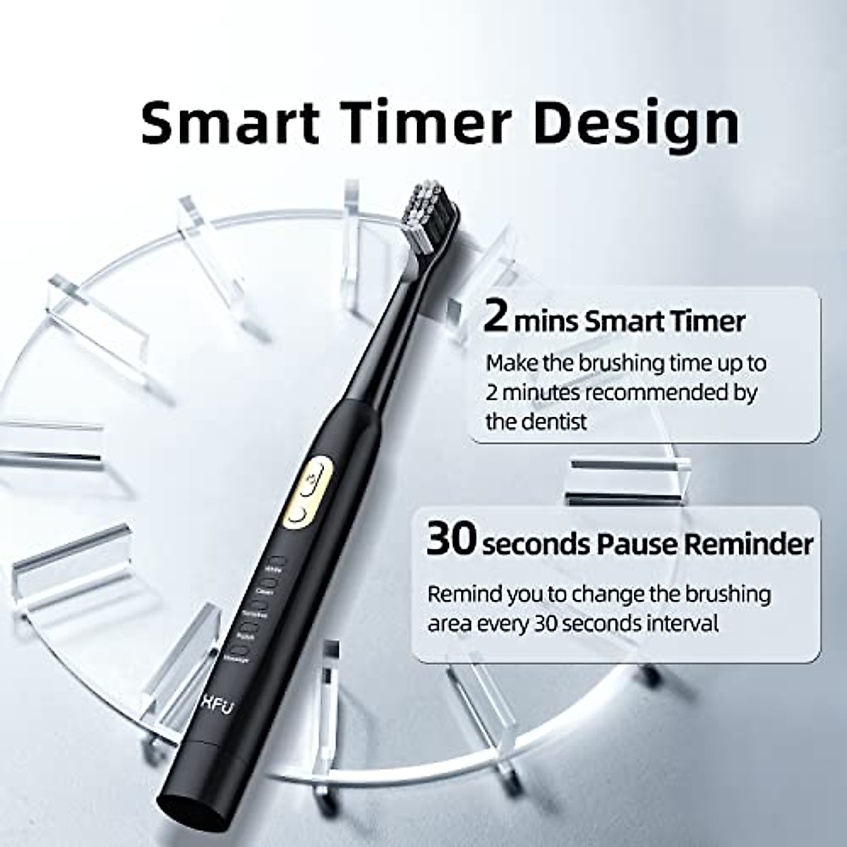XFU Sonic Toothbrush for Adults and Kids, 3 Dupont Brush Heads, with 5 Modes and Waterproof IPX7, Battery Electric Toothbrush Build in 2 Mins Timer 40,000 VPM XF-2011 (Black)